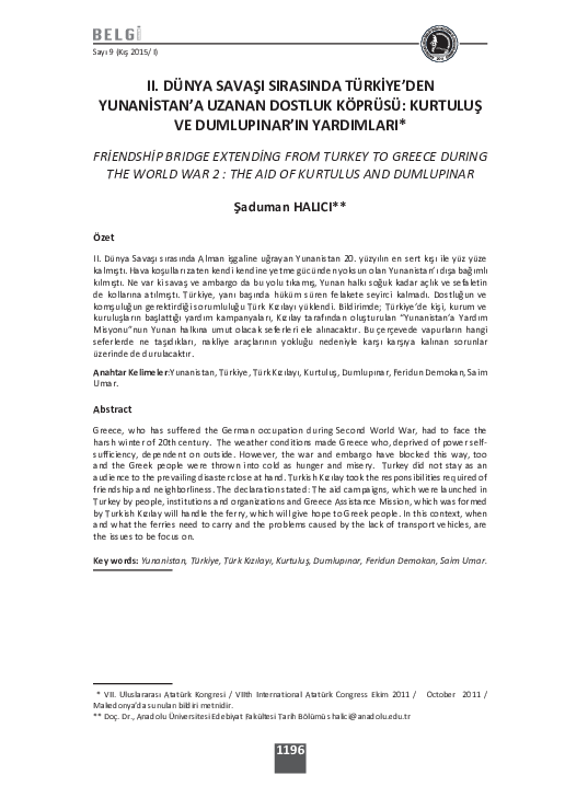 (PDF) Fri̇endshi̇p Bridge Extendi̇ng from Turkey to Greece During the ...
