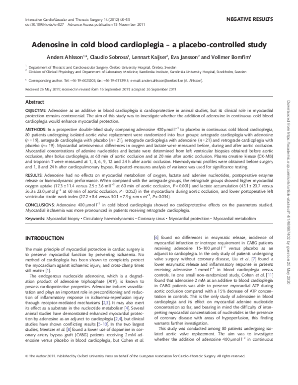 (PDF) Adenosine in cold blood cardioplegia - a placebo-controlled study