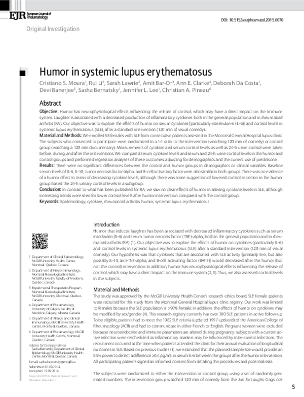 (PDF) Humor in systemic lupus erythematosus