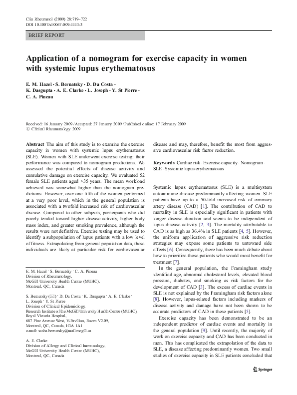 Pdf Application Of A Nomogram For Exercise Capacity In Women With