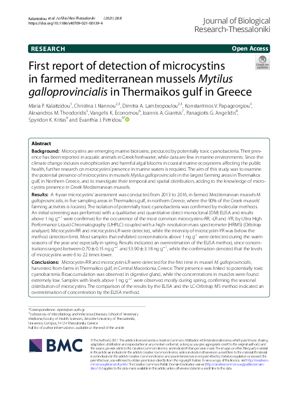 (PDF) First report of detection of microcystins in farmed mediterranean mussels Mytilus ...
