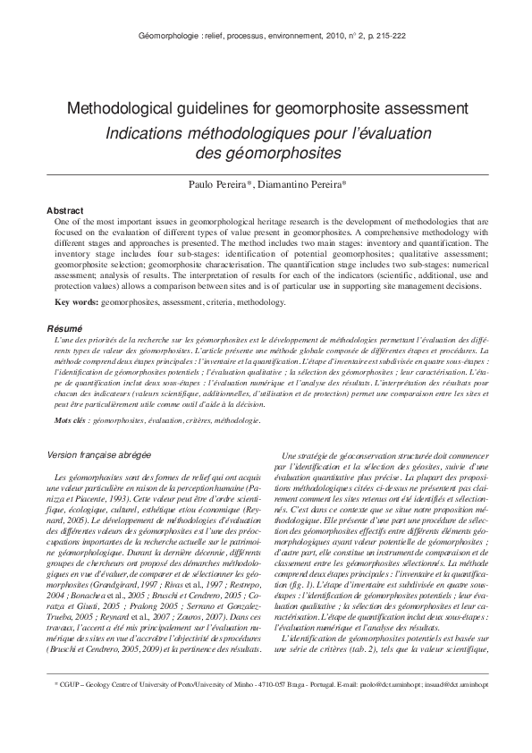 (PDF) Methodological guidelines for geomorphosite assessment