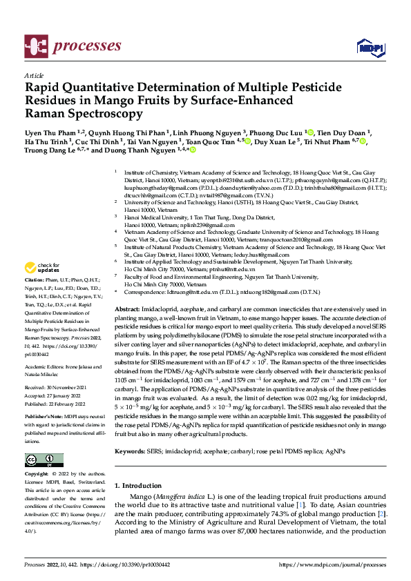 (PDF) Rapid Quantitative Determination of Multiple Pesticide Residues in Mango Fruits by Surface ...