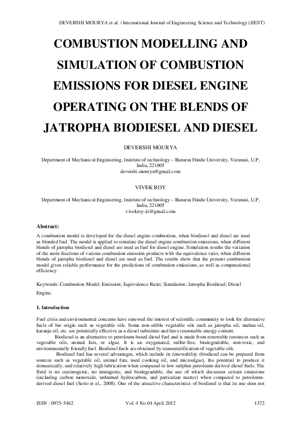 (PDF) COMBUSTION MODELLING AND SIMULATION OF COMBUSTION EMISSIONS FOR ...