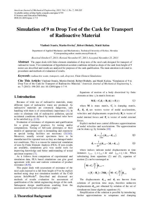 (PDF) Simulation of 9 m Drop Test of the Cask for Transport of ...
