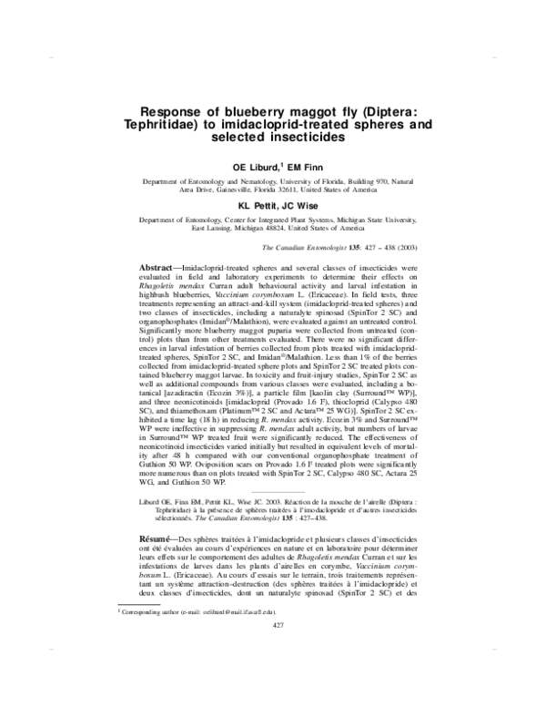 (PDF) Response of blueberry maggot fly (Diptera: Tephritidae) to ...