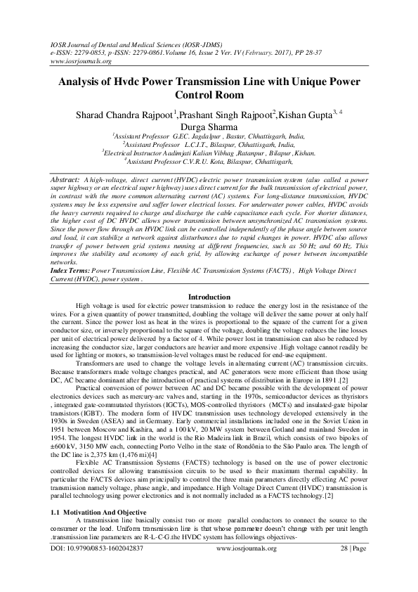 (PDF) Analysis of Hvdc Power Transmission Line with Unique Power ...
