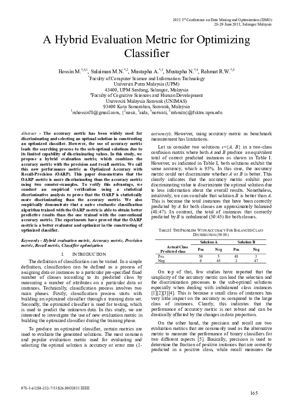 Pdf A Hybrid Evaluation Metric For Optimizing Classifier Adamu Mustapha