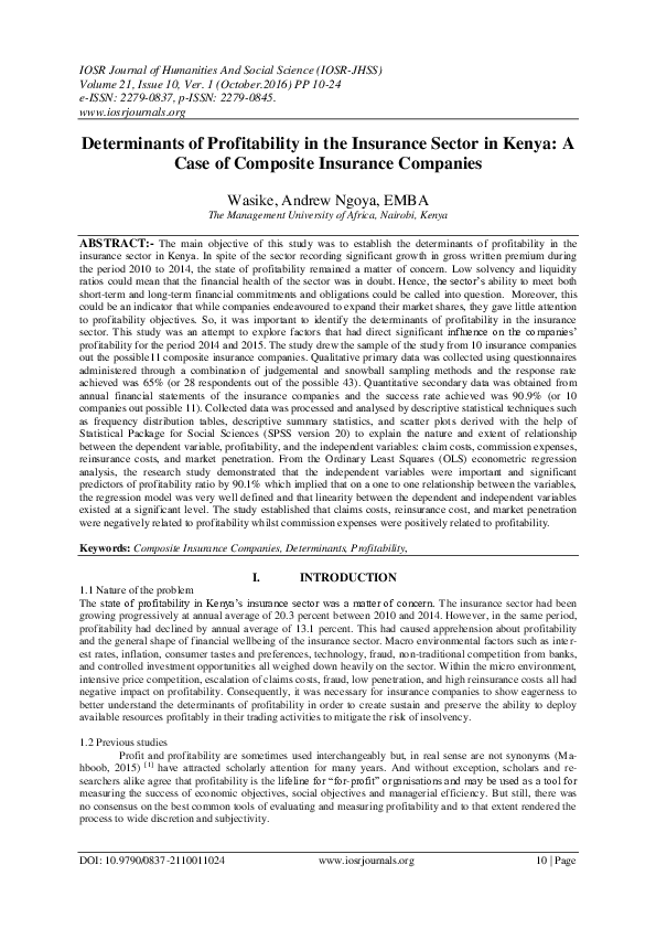 (PDF) Determinants of Profitability in the Insurance Sector in Kenya: A ...