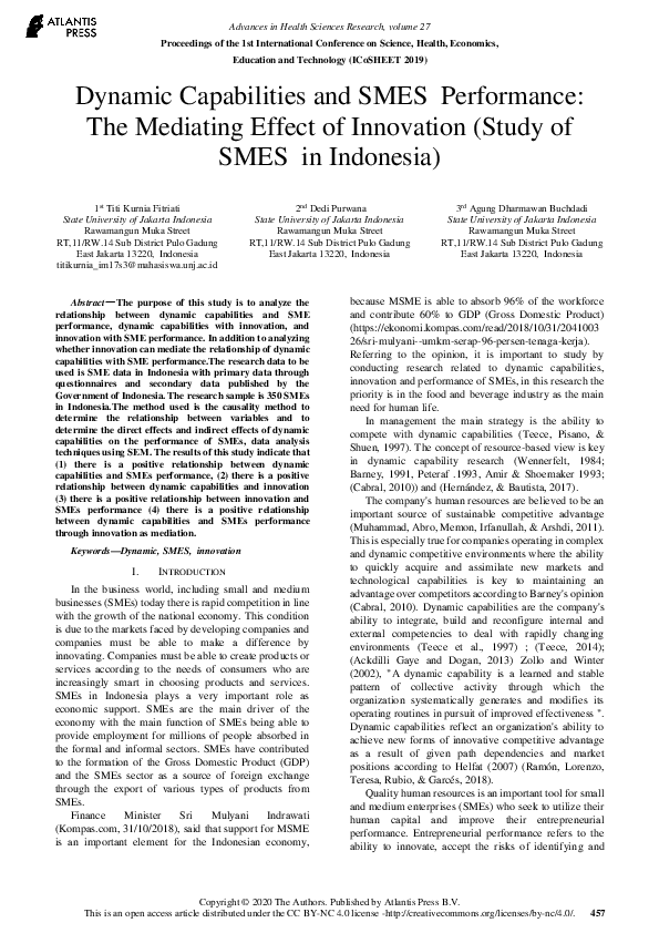 Pdf Dynamic Capabilities And Smes Performance The Mediating Effect