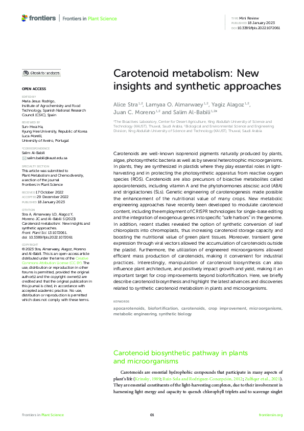 (PDF) Carotenoid metabolism: New insights and synthetic approaches