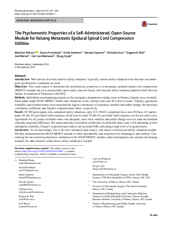 (PDF) The Psychometric Properties of a Self-Administered, Open-Source Module for Valuing ...