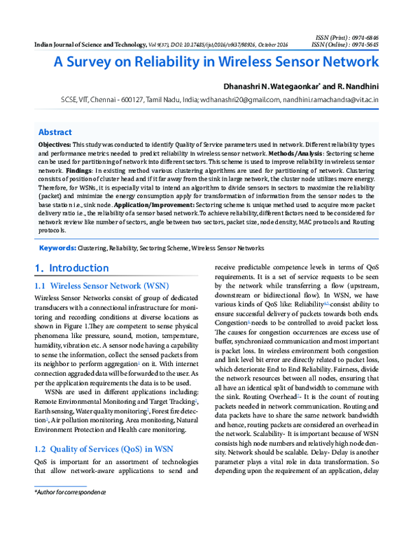 (PDF) A Survey on Reliability in Wireless Sensor Network