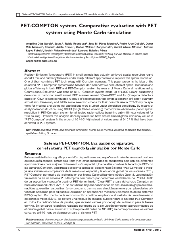 (PDF) Evaluation of PET-Compton Systems via Simulation