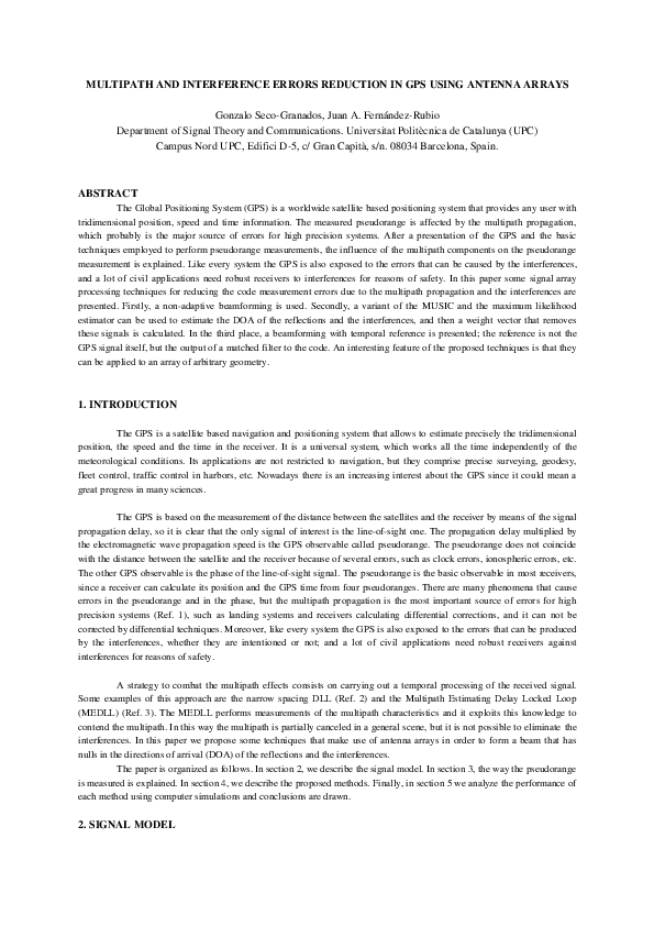 (PDF) Multipath and Interference Errors Reduction in GNSS by joint pseudorange measurement and ...