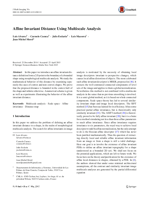 (PDF) Affine Invariant Distance Using Multiscale Analysis