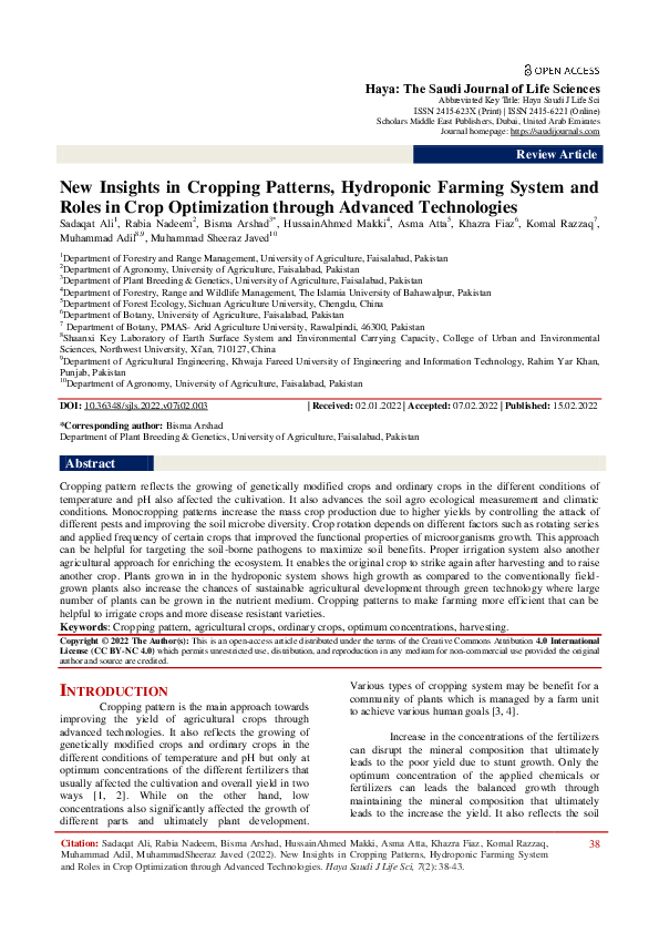 (PDF) New Insights in Cropping Patterns, Hydroponic Farming System and Roles in Crop ...