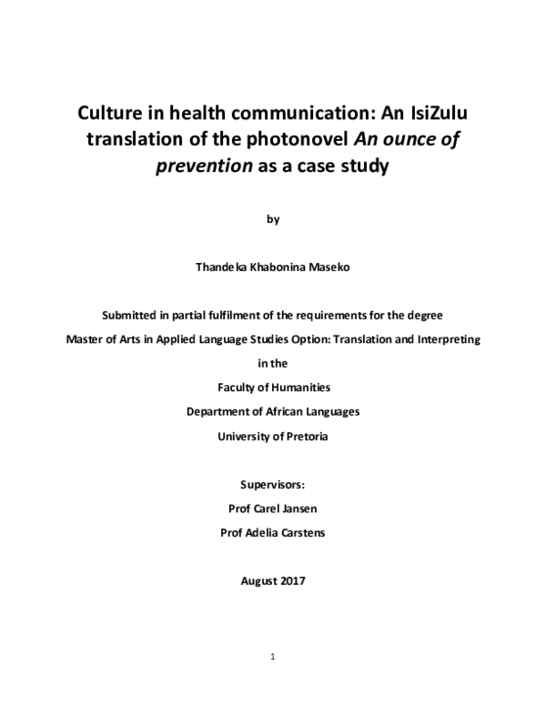 (PDF) Culture in health communication : an IsiZulu translation of the ...