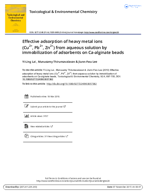 (PDF) Effective adsorption of heavy metal ions (Cu2+, Pb2+, Zn2+) from aqueous solution by ...