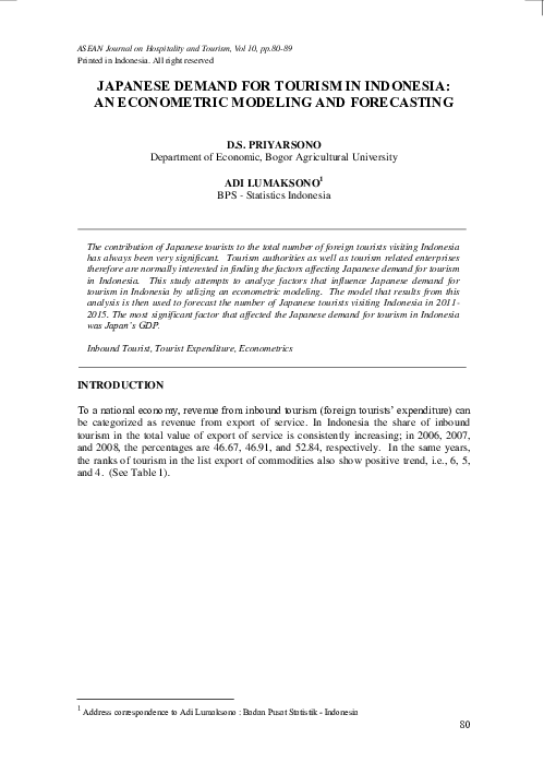 (PDF) Japanese Demand for Tourism in Indonesia: An Econometric Modeling and Forecasting