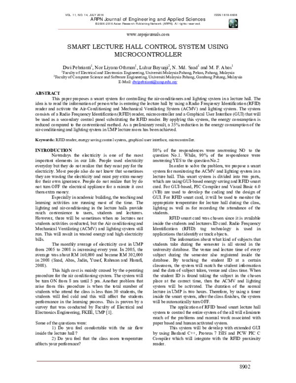 Pdf Smart Lecture Hall Control System Using Microcontroller