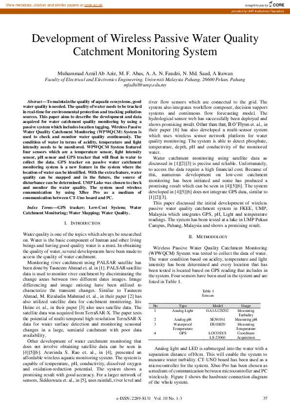 (PDF) Development of Wireless Passive Water Quality Catchment ...