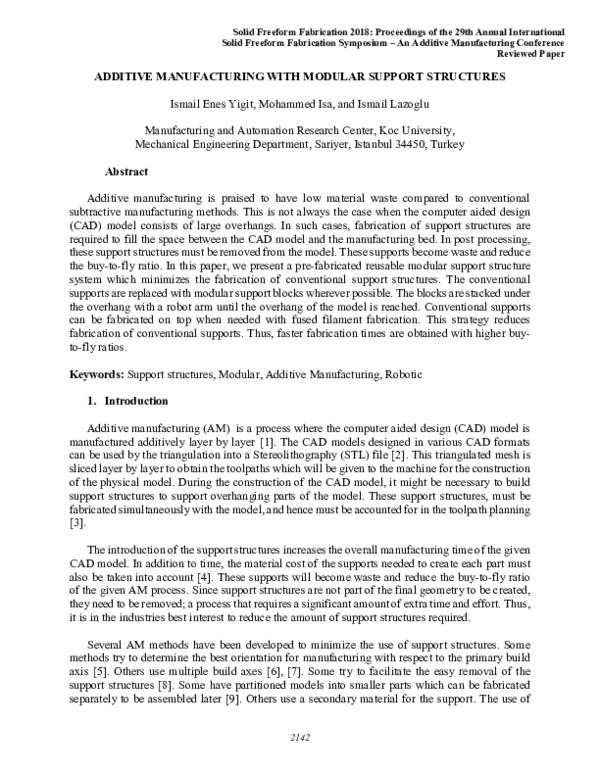 (PDF) Additive Manufacturing with Modular Support Structures