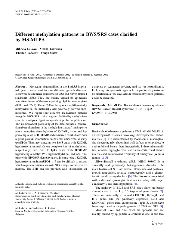 (PDF) Different methylation patterns in BWS/SRS cases clarified by MS-MLPA