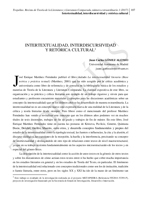 (PDF) Intertextualidad, interdiscursividad y retórica cultural