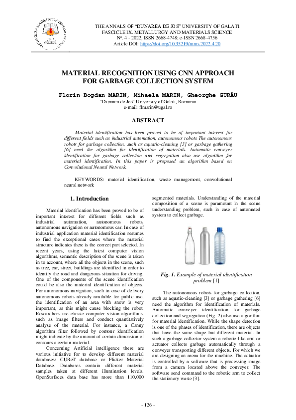 (PDF) Material Recognition Using CNN Approach for Garbage Collection System