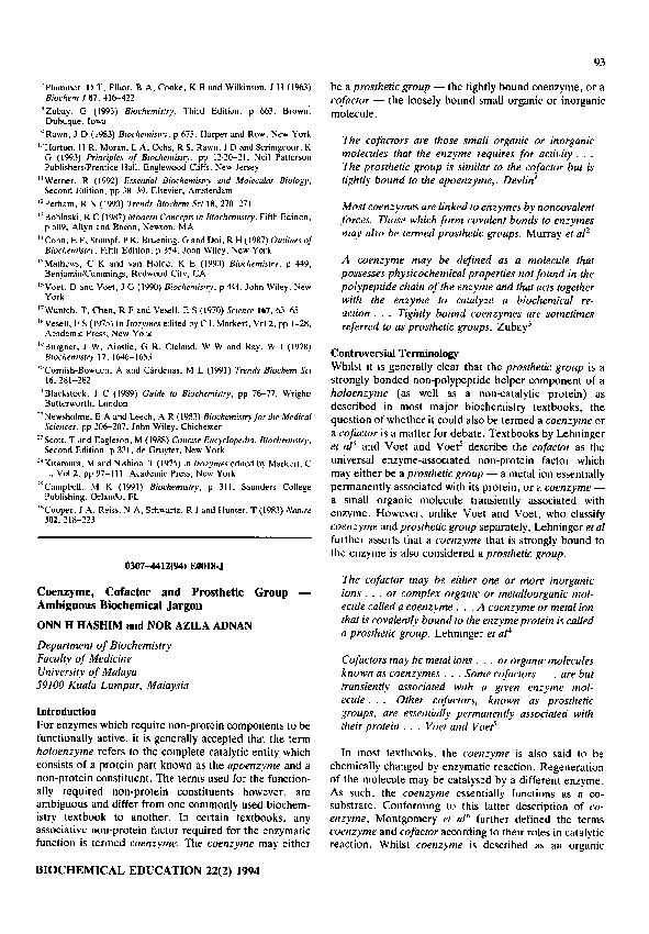 Pdf Coenzyme Cofactor And Prosthetic Group — Ambiguous Biochemical 8545