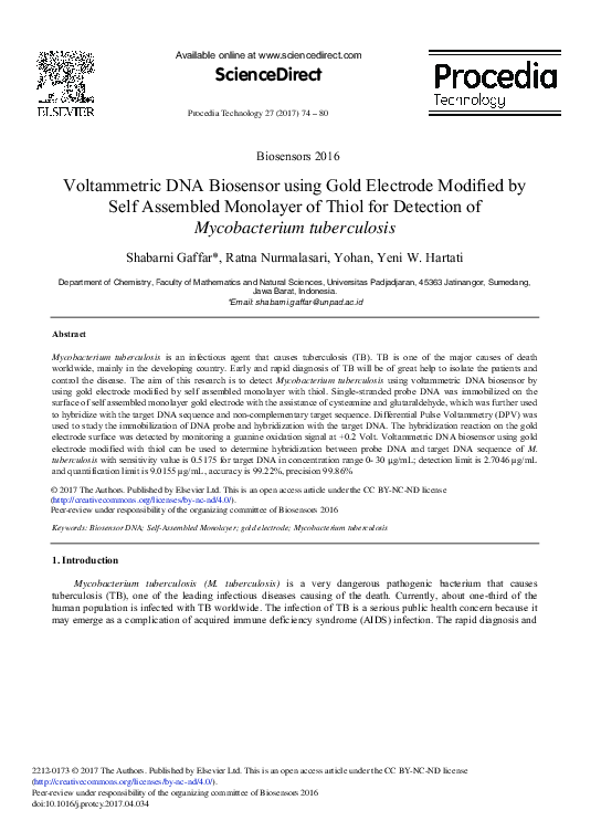 (PDF) Voltammetric DNA Biosensor using Gold Electrode Modified by Self ...