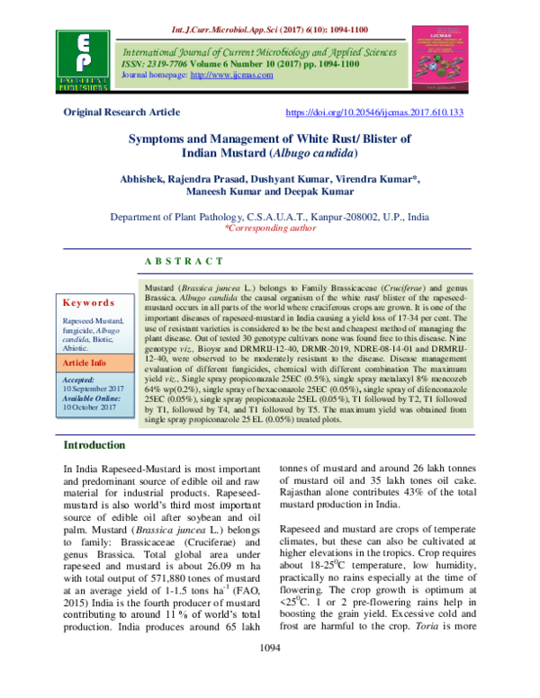 (PDF) Symptoms and Management of White Rust/ Blister of Indian Mustard ...