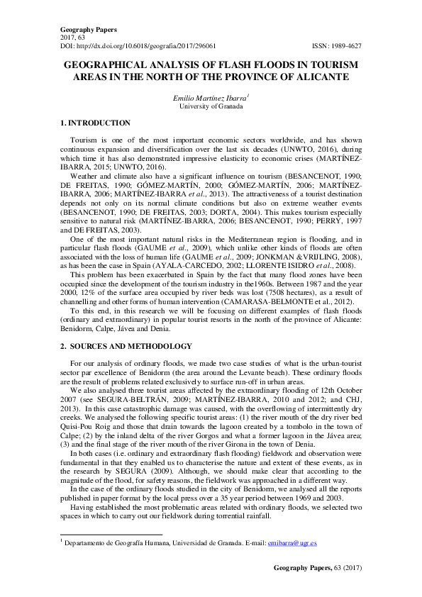 (PDF) Geographical Analysis of Flash Floods in Tourism Areas in the North of the Province of ...