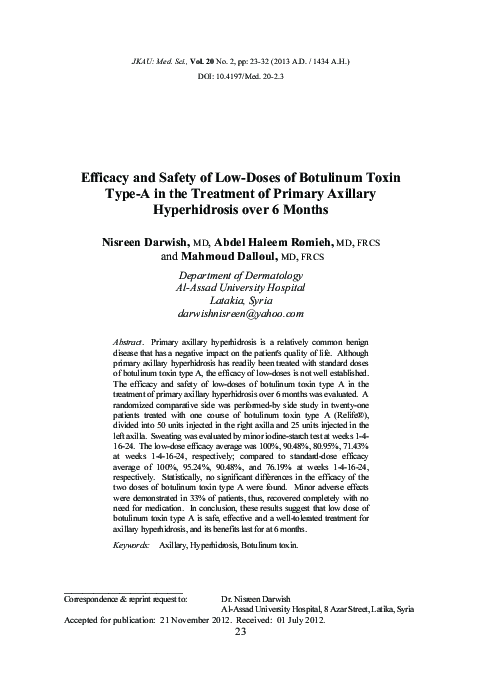 (PDF) Efficacy and Safety of Low-Doses of Botulinum Toxin Type-A in the ...