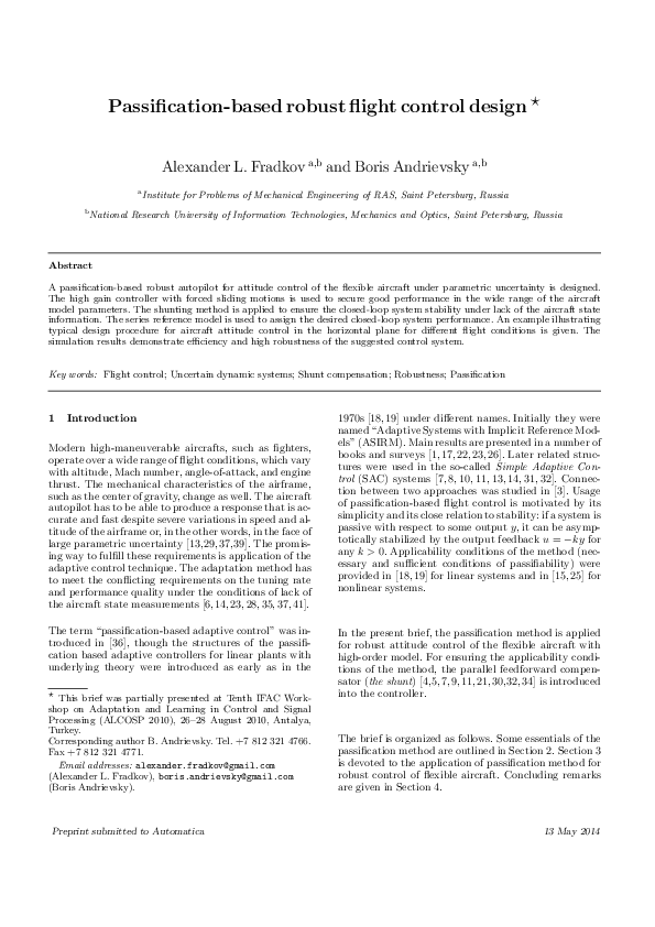 (PDF) Passification-based robust flight control design