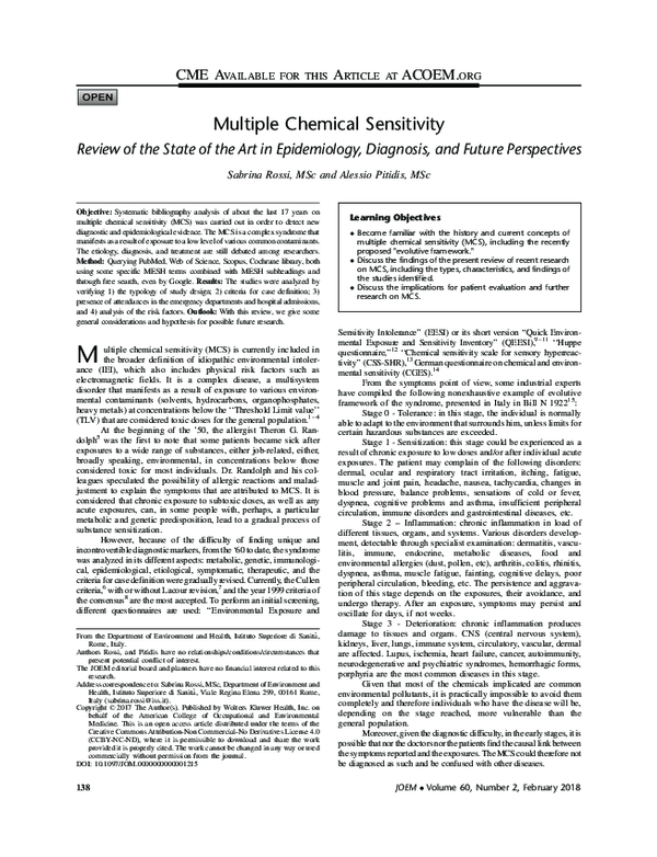 (PDF) Multiple Chemical Sensitivity Syndrome: First Symptoms and ...