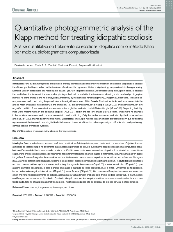 (PDF) Análise quantitativa do tratamento da escoliose idiopática com o método klapp por meio da ...