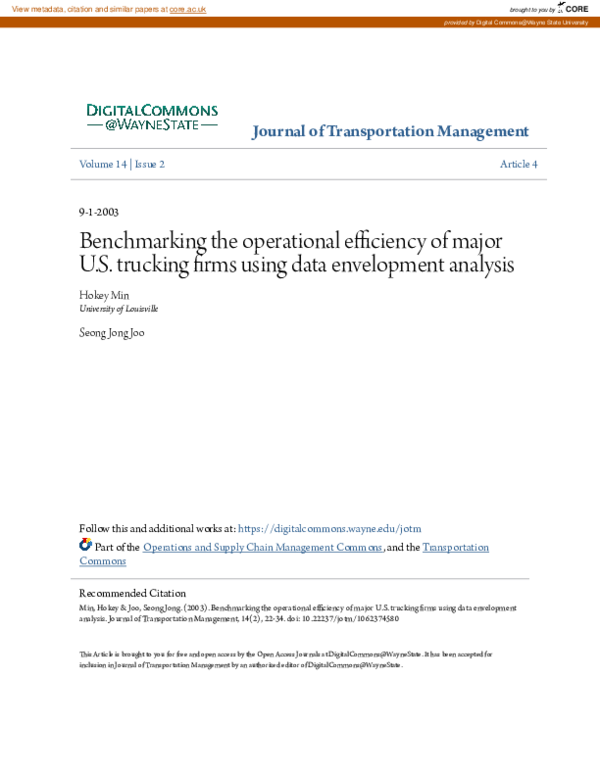 (PDF) Benchmarking the operational efficiency of major U.S. trucking firms using data ...