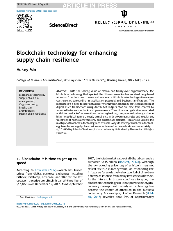 (PDF) Blockchain technology for enhancing supply chain resilience
