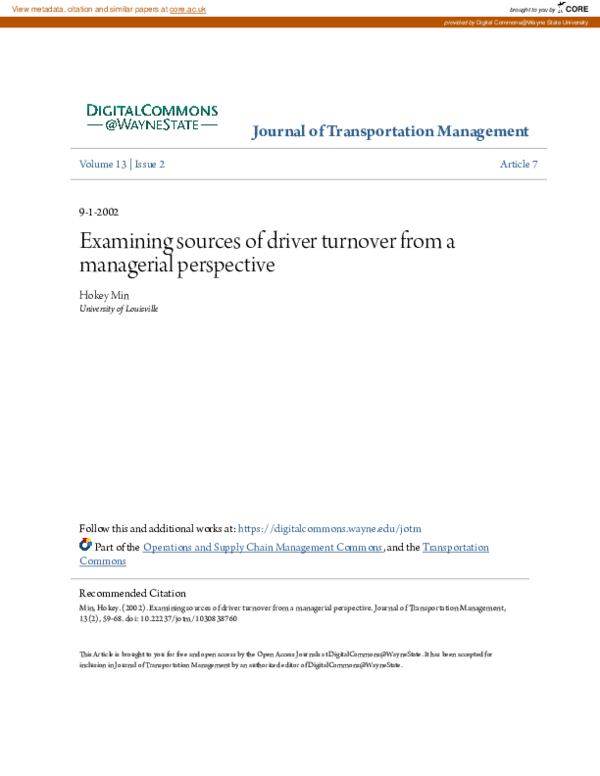 (PDF) Examining sources of driver turnover from a managerial perspective