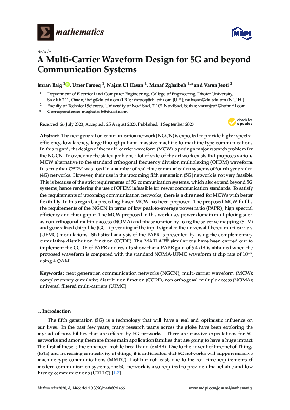 (PDF) A Multi-Carrier Waveform Design for 5G and beyond Communication ...