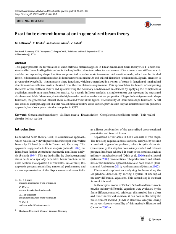 Pdf Exact Finite Element Formulation In Generalized Beam Theory