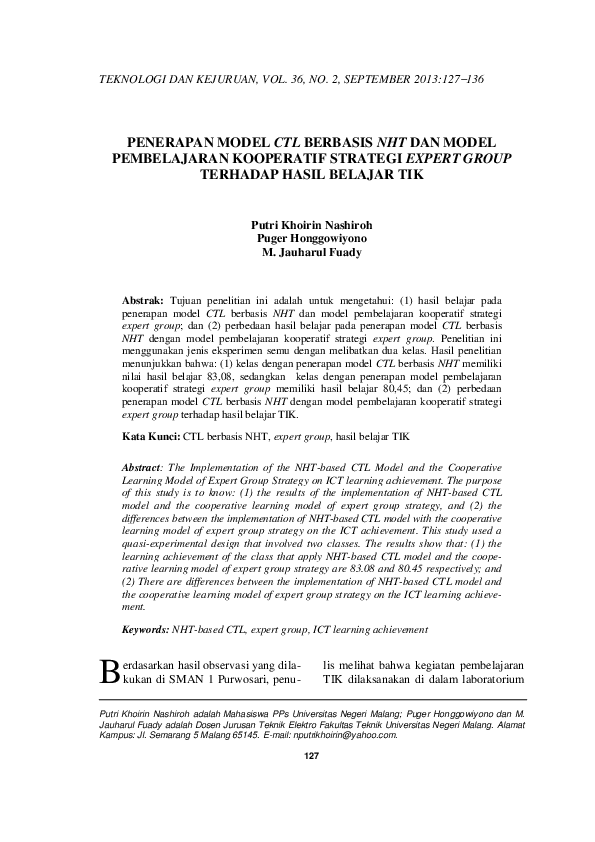 (PDF) Penerapan Model CTL Berbasis NHT Dan Model Pembelajaran Kooperatif Strategi Expert Group ...
