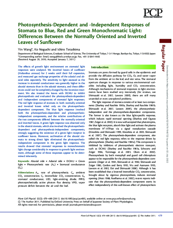 (PDF) Photosynthesis-Dependent and -Independent Responses of Stomata to ...