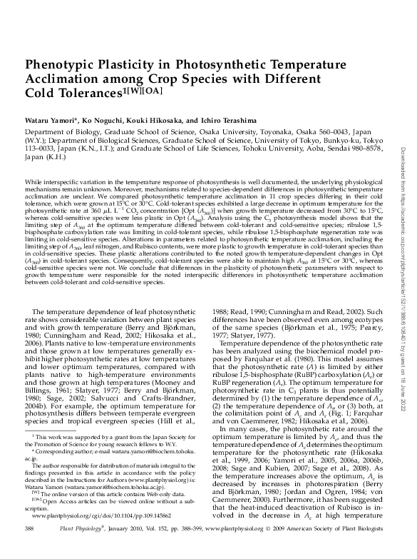 (PDF) Phenotypic Plasticity in Photosynthetic Temperature Acclimation among Crop Species with ...