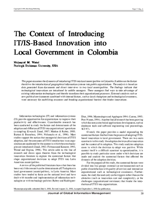 (PDF) The Context of Introducing IT/IS-Based Innovation into Local ...