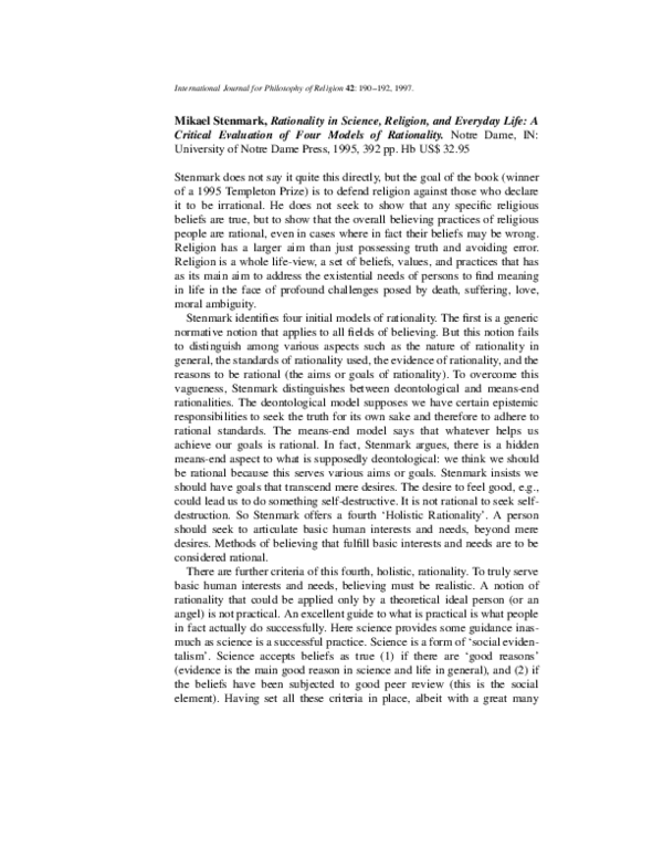 (PDF) Mikael Stenmark, Rationality in Science, Religion and Everyday ...