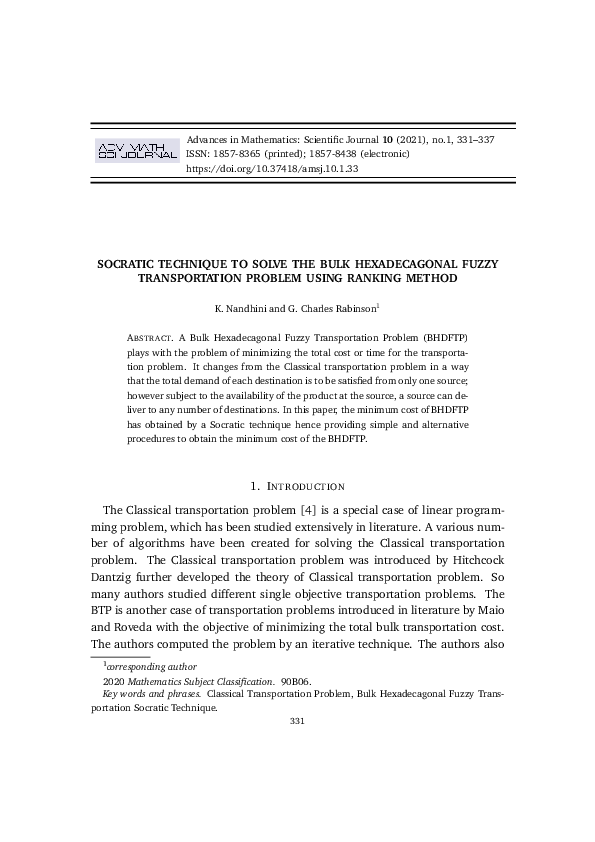 Pdf Socratic Technique To Solve The Bulk Hexadecagonal Fuzzy Transportation Problem Using