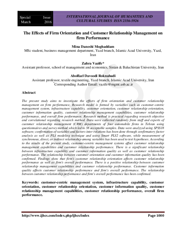 (PDF) The Effects of Firm Orientation and Customer Relationship ...